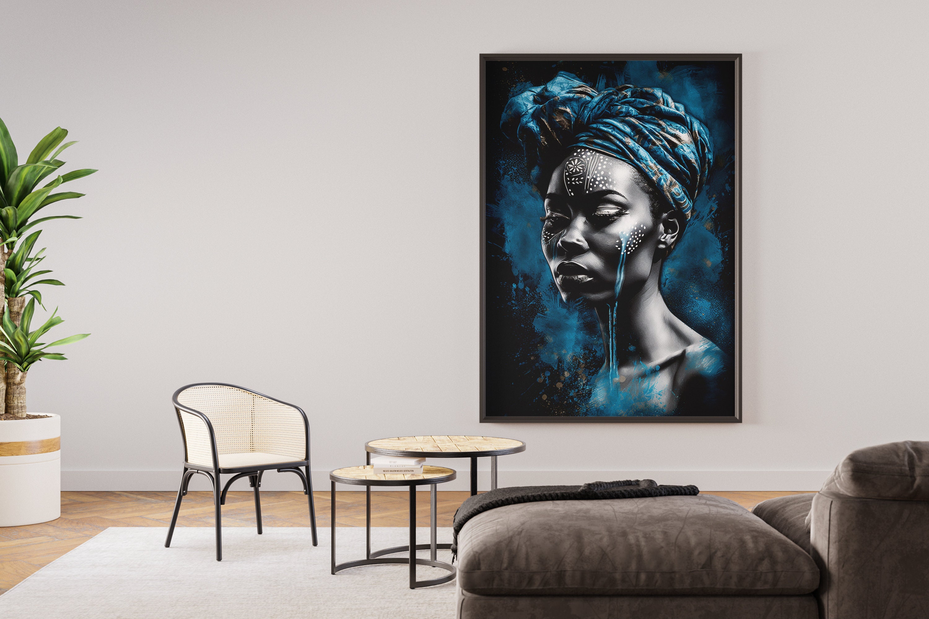 African Woman Portrait in Blue | Modern Abstract Art | BLACK Poster ...