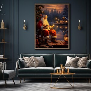 Santa's Fishing Night Painting, Santa Canvas Print, Santa Art Print ...