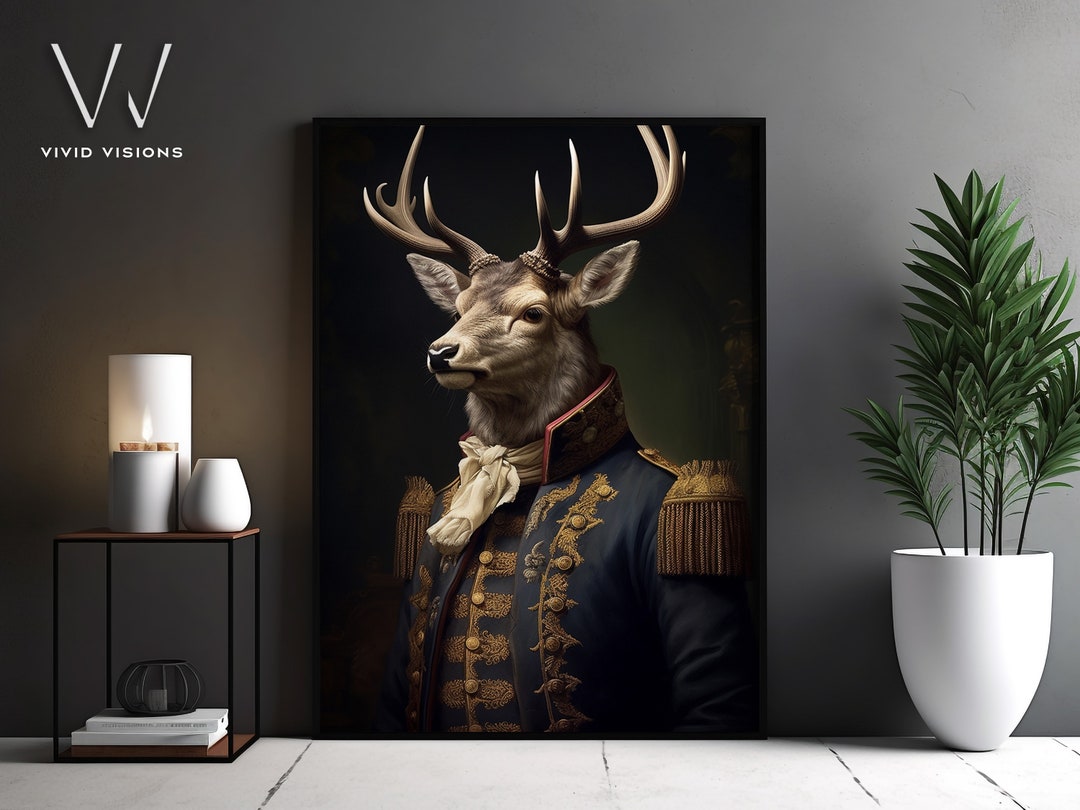 Victorian Stag Deer Portrait - Gothic Canvas Wall Art - Renaissance ...