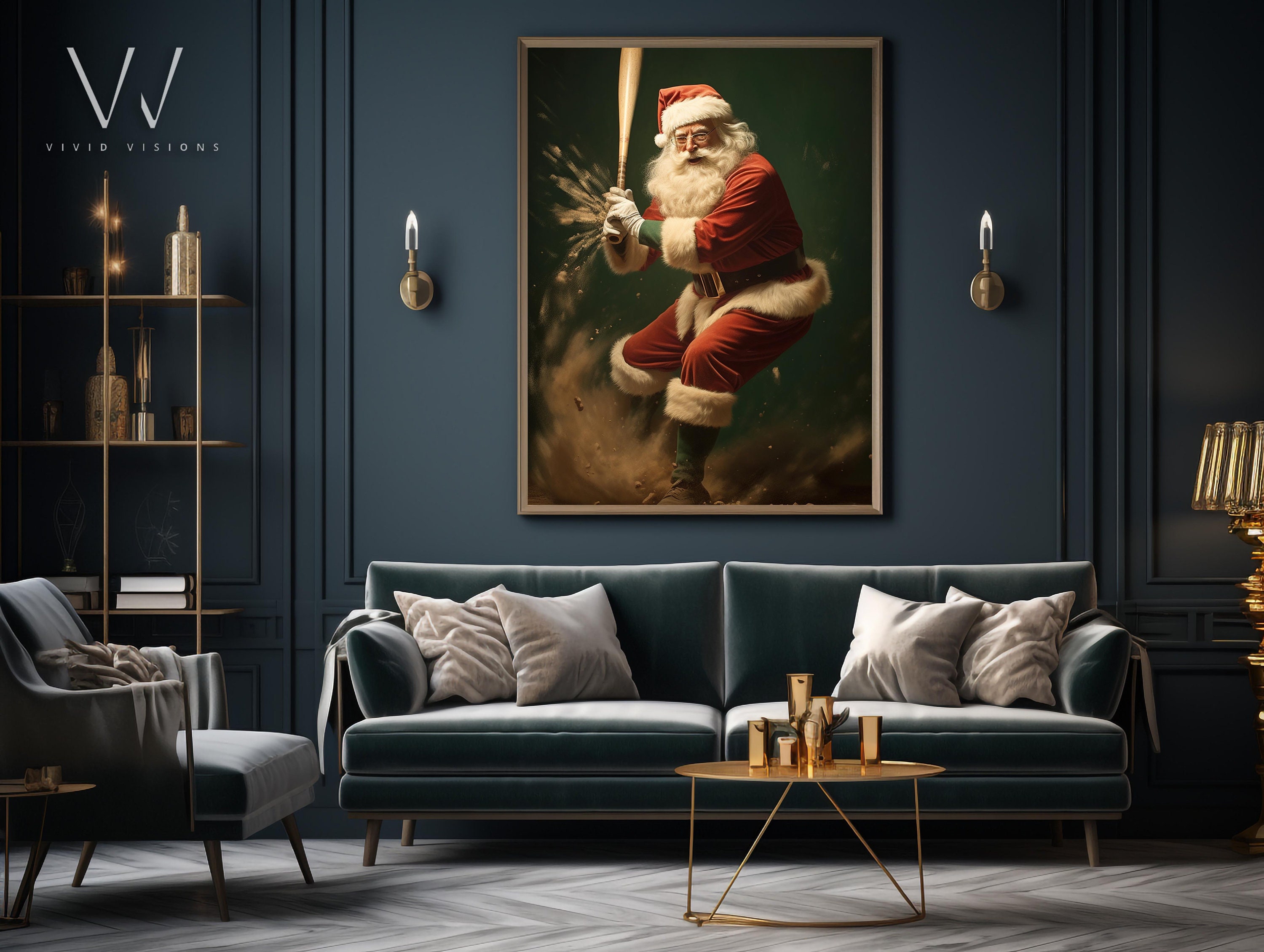 Vintage Softball Santa Painting santa Claus Baseball Canvas Print ...