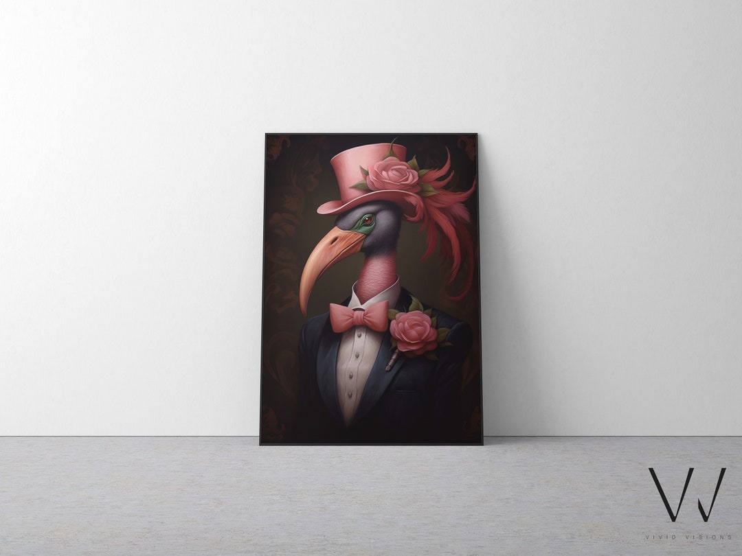 Victorian Flamingo Portrait Gothic Canvas Wall Art, Renaissance ...