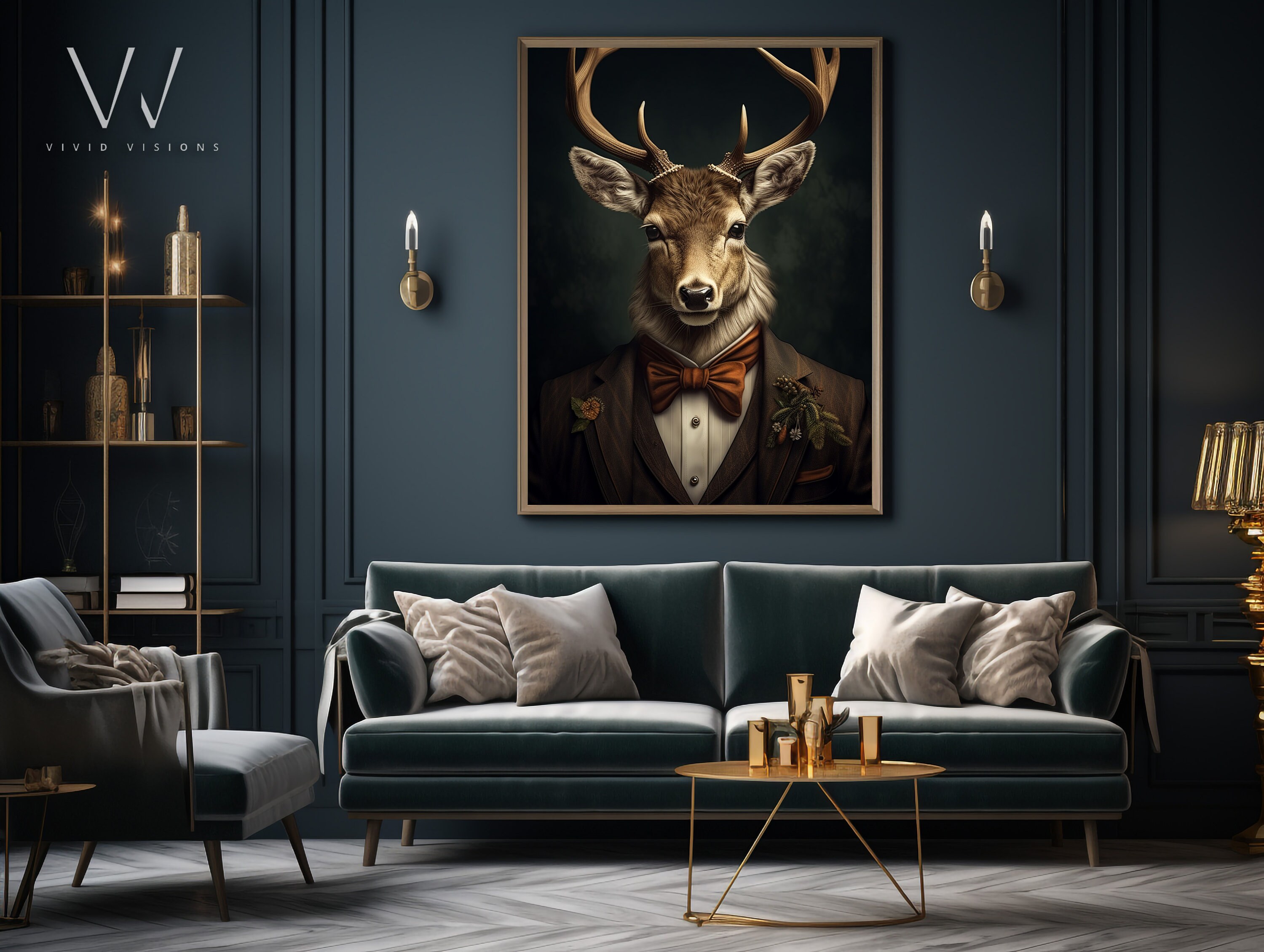 Victorian Stag Deer Portrait - Gothic Canvas Wall Art, Renaissance ...