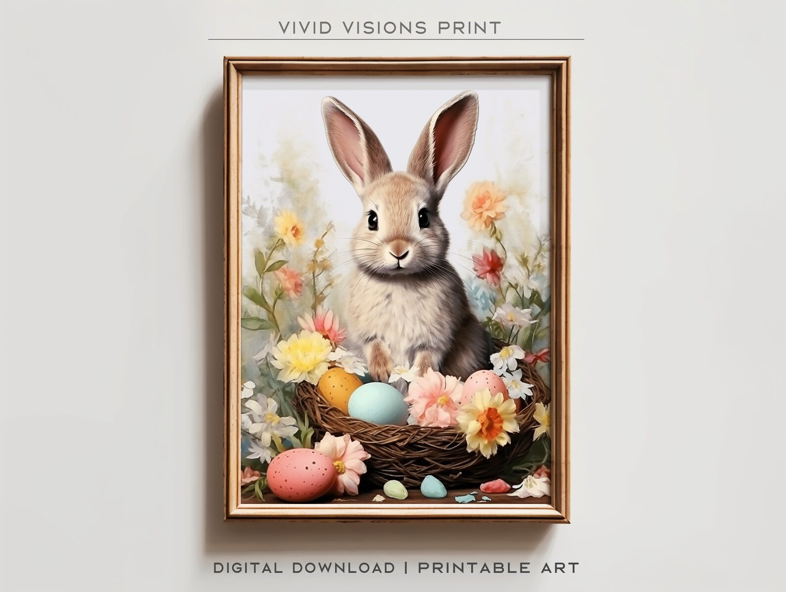 Vintage Easter Bunny Print, Spring Meadow Rabbit Painting, Farmhouse ...