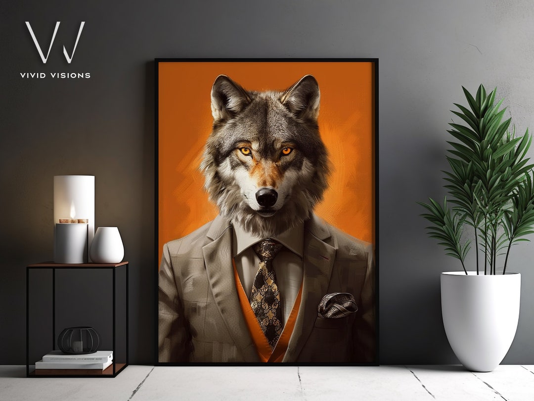 Modern Wolf Portrait - Regal Wolf in Suit and Tie - Contemporary Wall ...