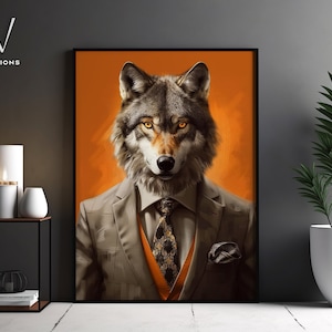Modern Wolf Portrait - Regal Wolf in Suit and Tie - Contemporary Wall ...