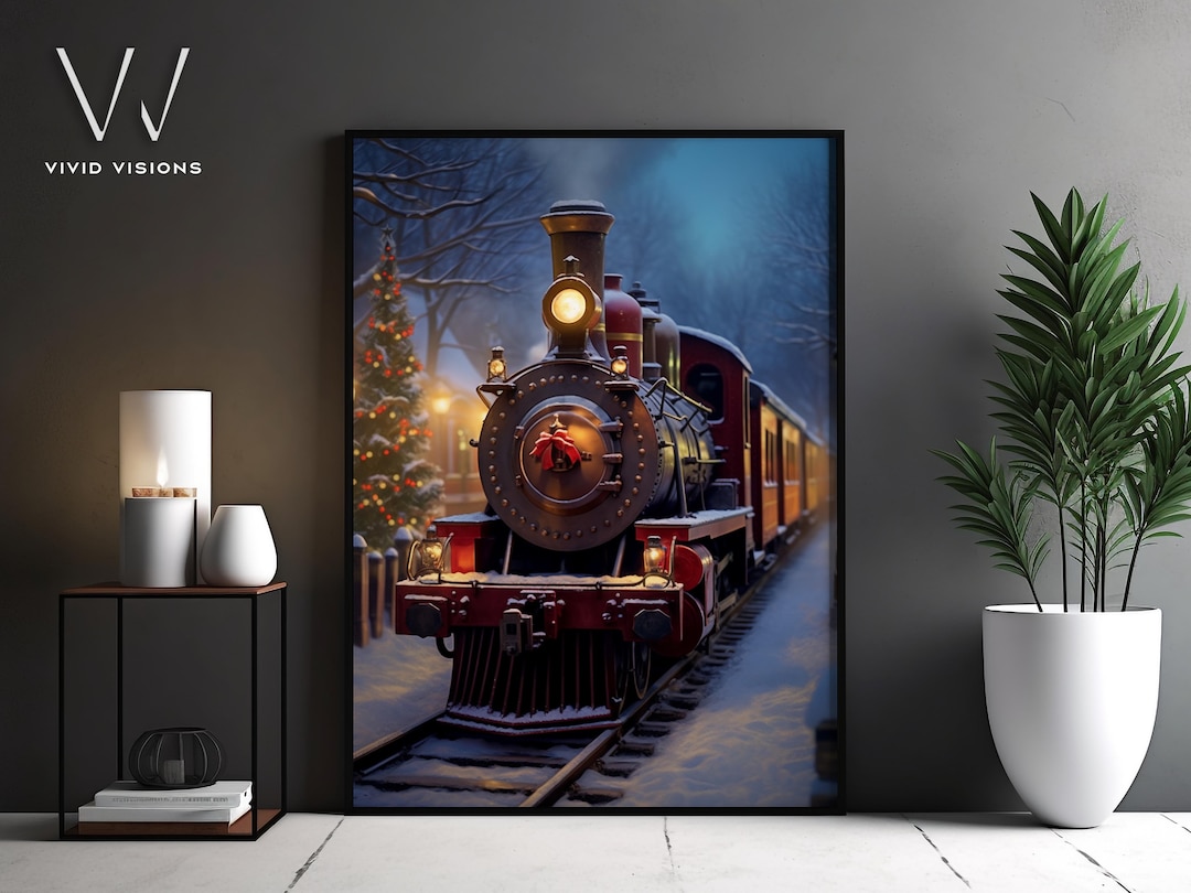 Vintage Christmas Train Painting Winter Snow Scene Canvas Print ...