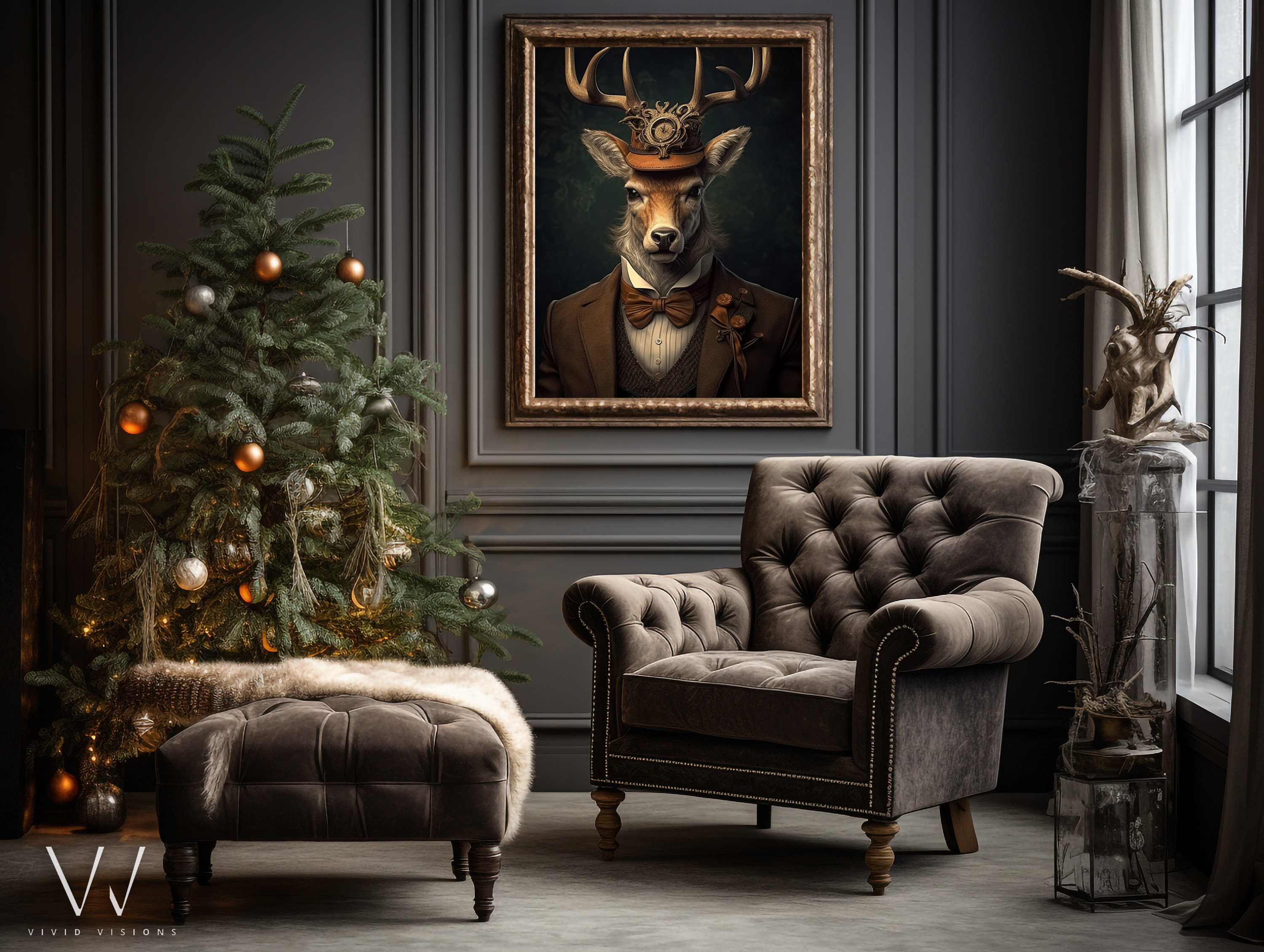 Victorian Stag Deer Portrait - Gothic Canvas Wall Art - Renaissance ...