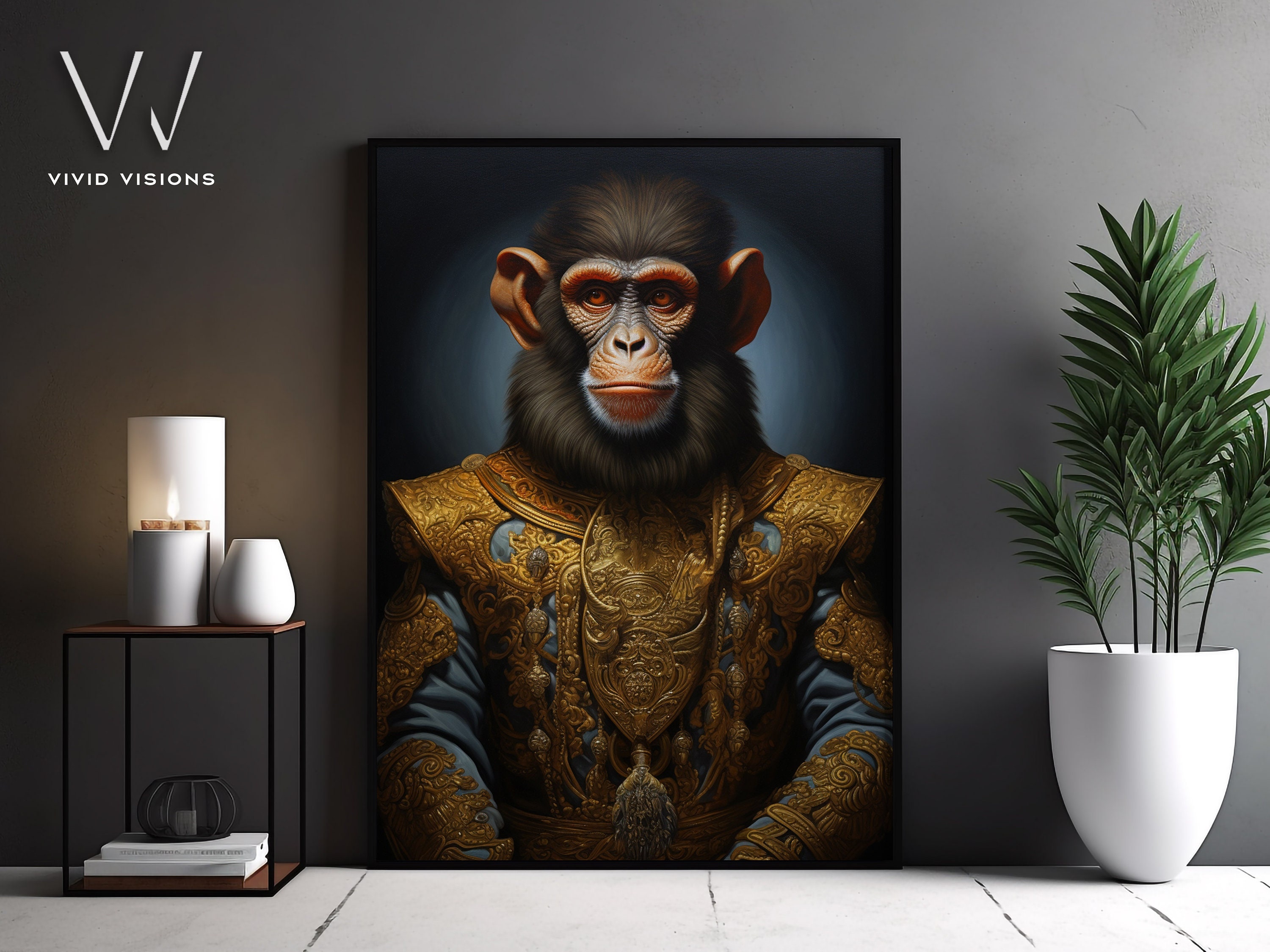 Victorian Monkey Portrait Gothic Canvas Wall Art Renaissance Painting ...