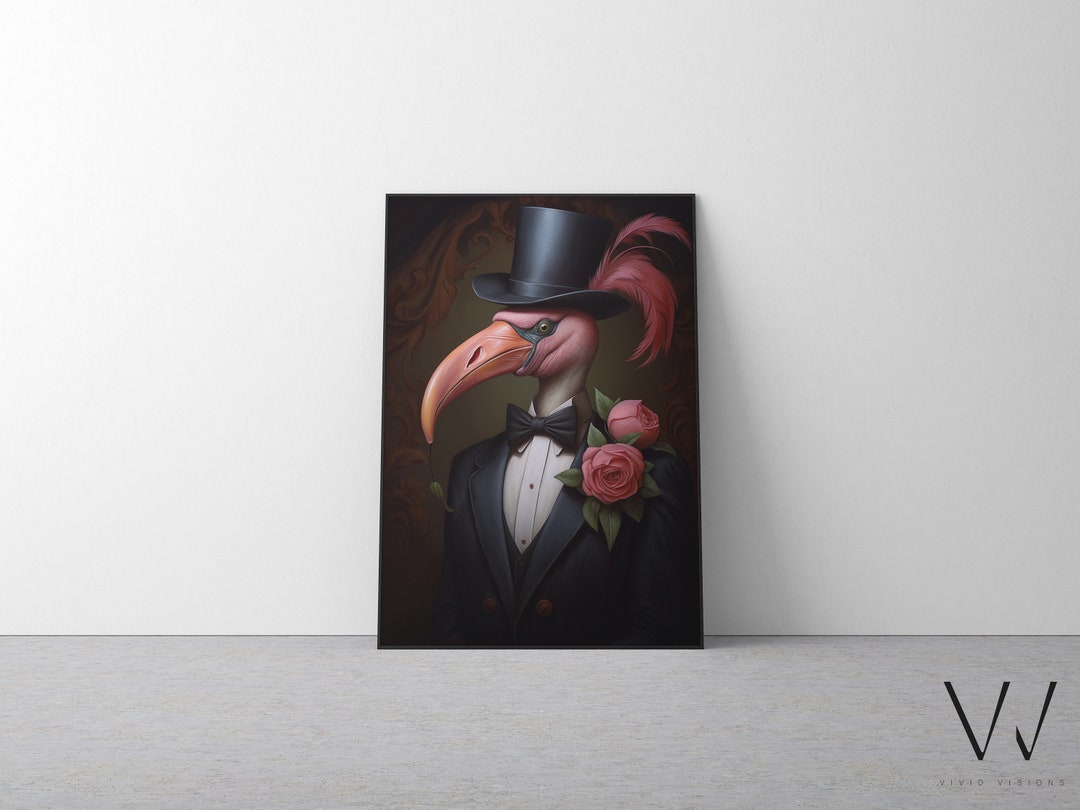 Victorian Flamingo Portrait Gothic Canvas Wall Art, Renaissance ...