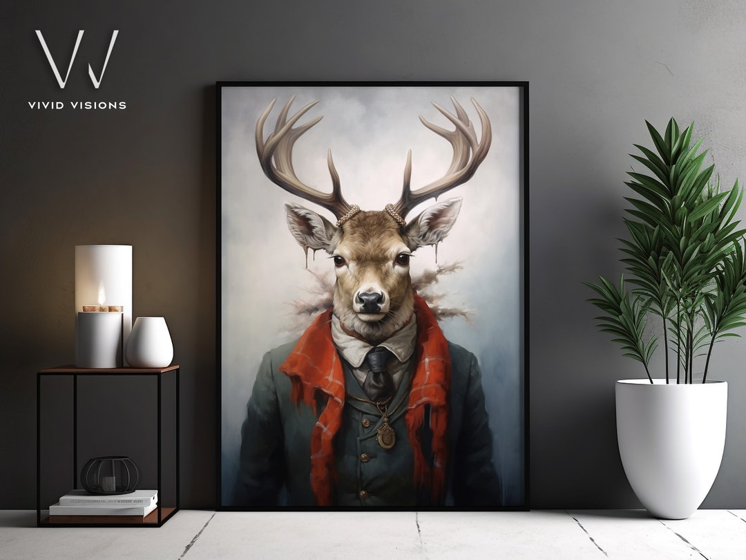 Victorian Stag Deer Portrait - Gothic Canvas Wall Art - Renaissance ...