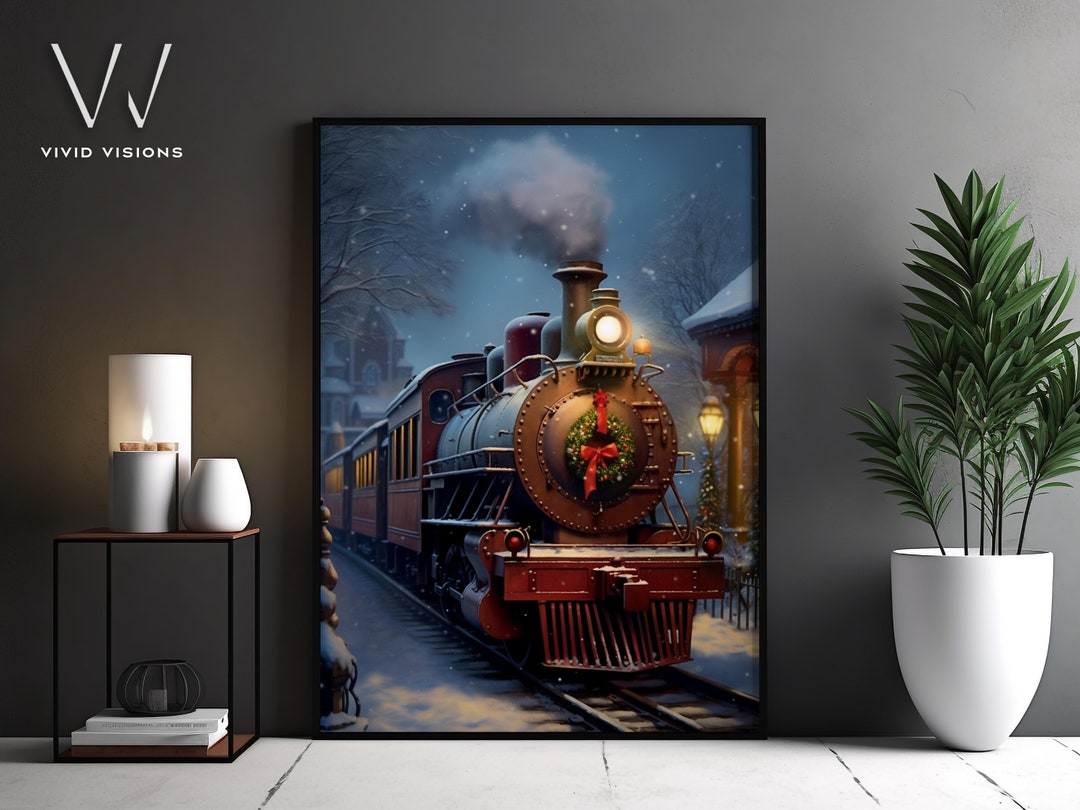 Vintage Christmas Train Painting - Winter Snow Scene Canvas Print ...