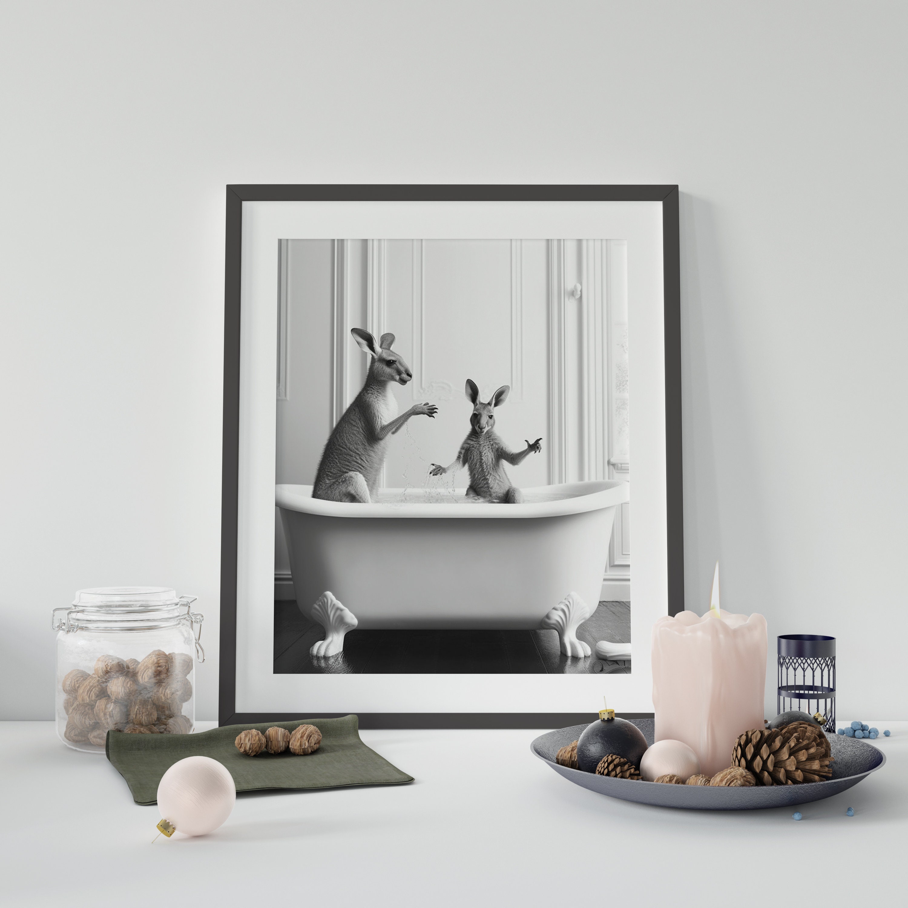 Kangaroo in a Vintage Bathtub, Animal Bathroom Art, Rustic Bath Style ...