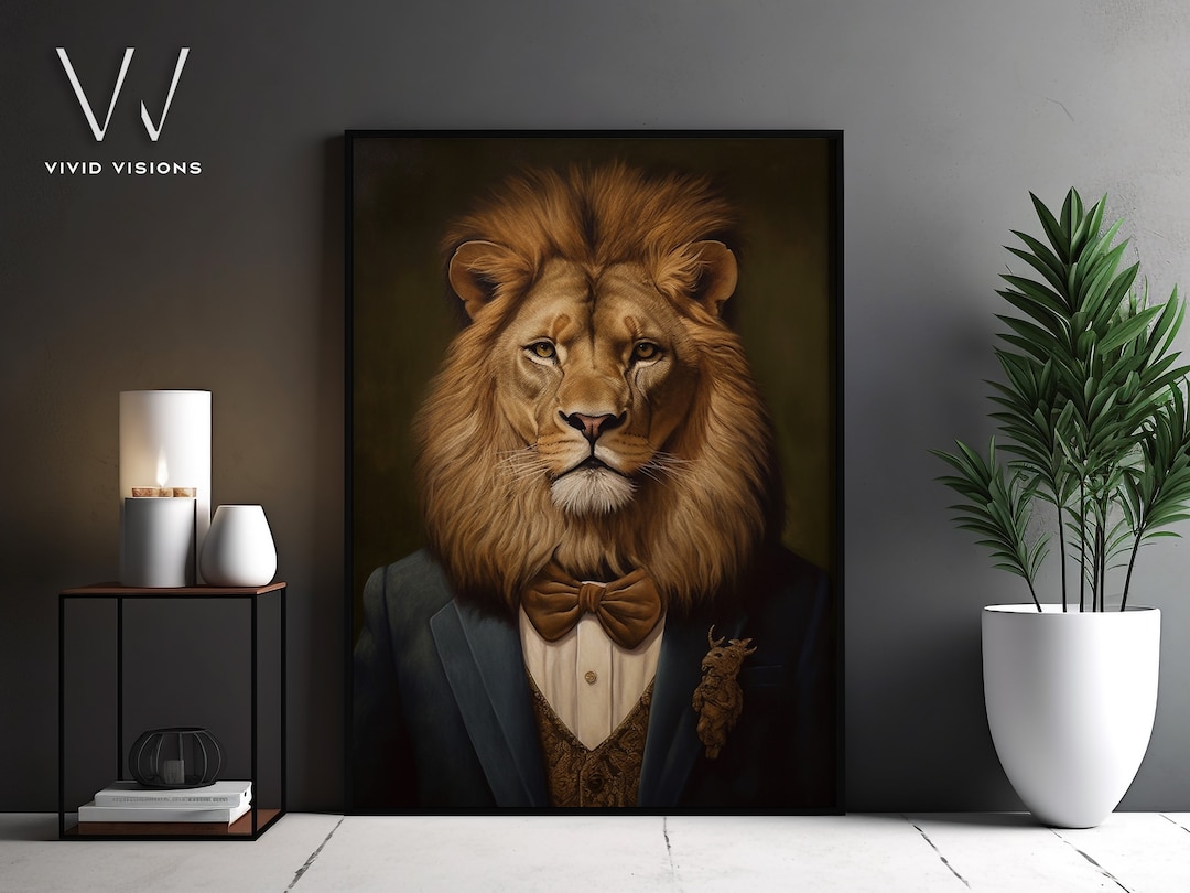 Victorian Lion Portrait - Gothic Canvas Wall Art - Renaissance Painting ...