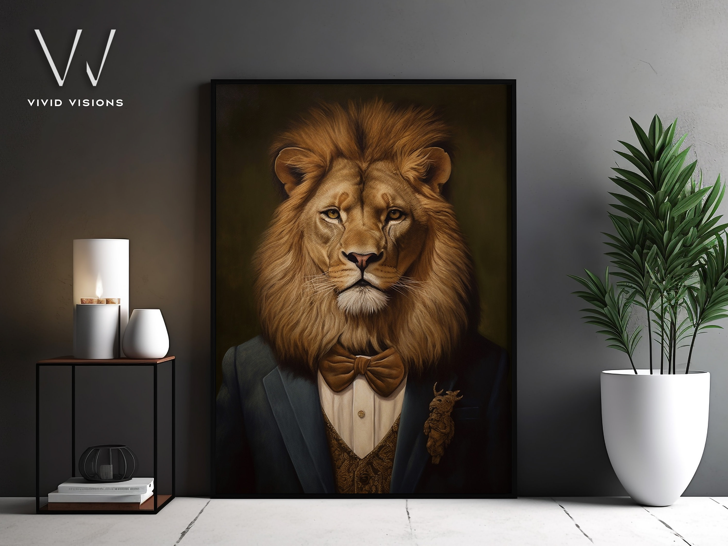Victorian Lion Portrait Gothic Canvas Wall Art Renaissance Painting ...