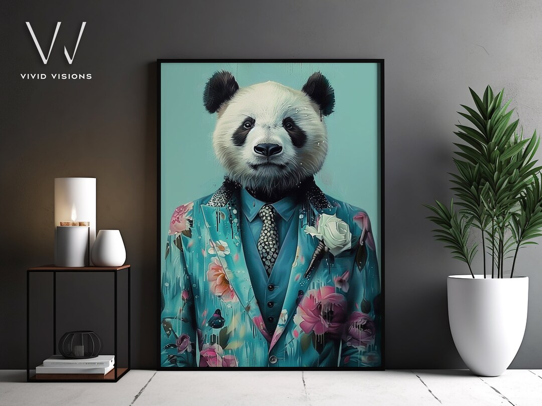 Modern Panda Portrait - Floral Animal Art Print - Contemporary Wall Art ...