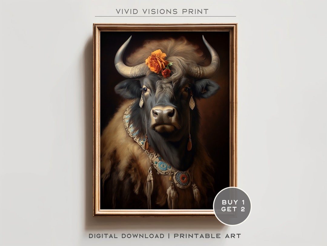 Victorian Highland Cow Portrait Gothic Canvas Wall Art, Renaissance ...