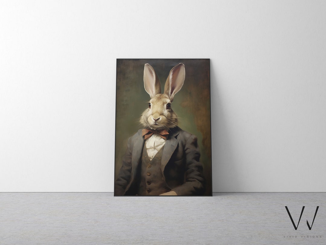Victorian Bunny Portrait Gothic Canvas Wall Art Renaissance Painting ...