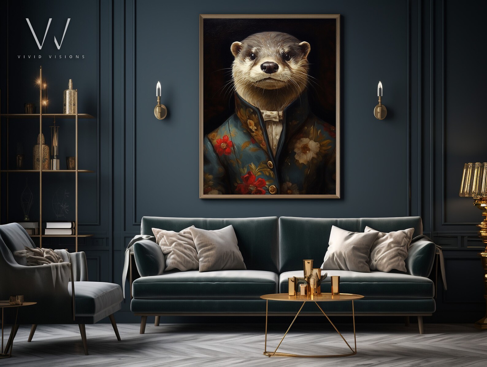 Victorian Otter Portrait Gothic Canvas Wall Art Renaissance Painting ...