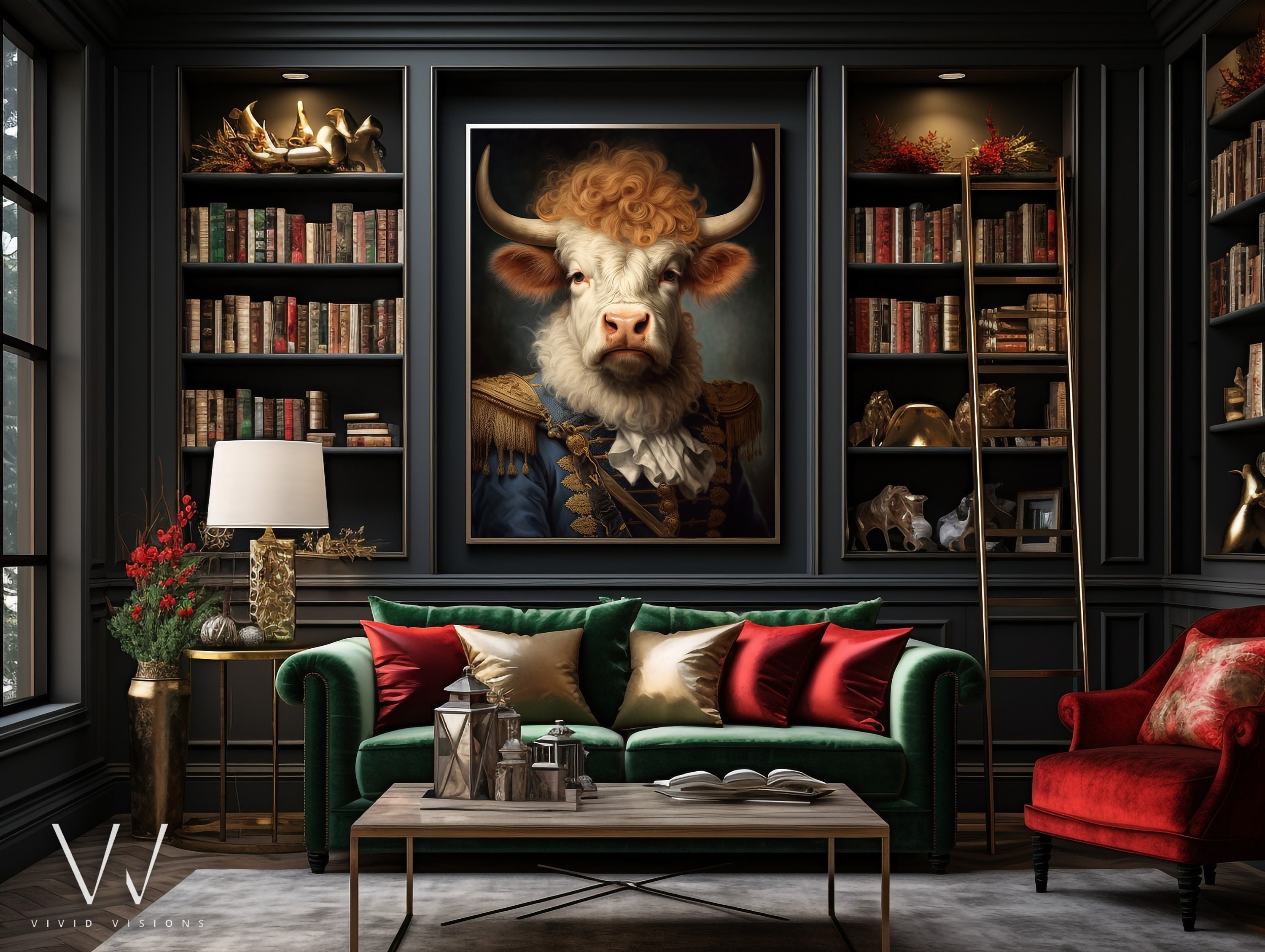 Victorian Highland Cow Portrait - Gothic Canvas Wall Art, Renaissance ...