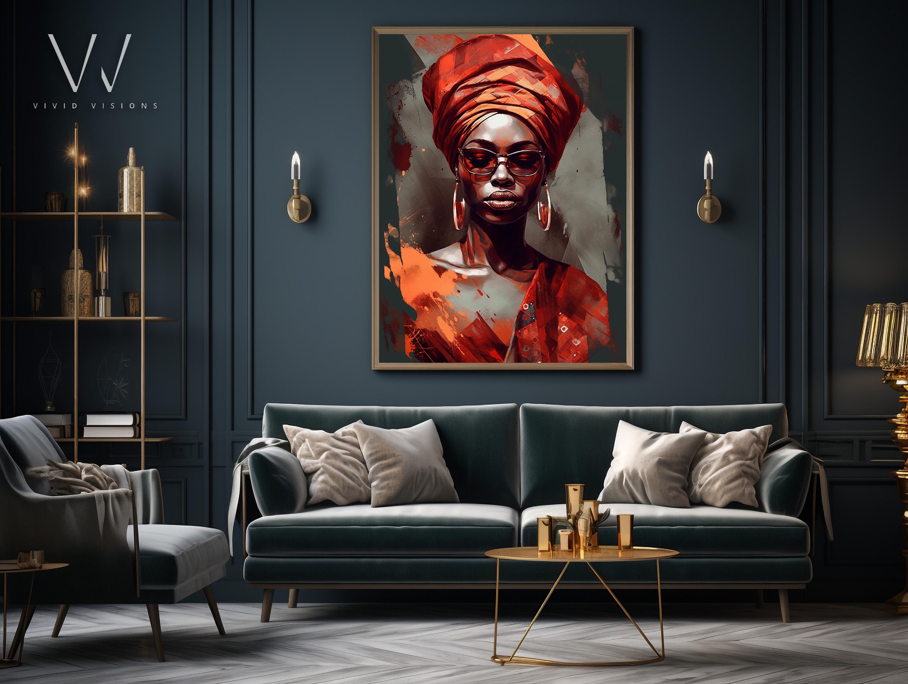 African Woman Portrait in Red Modern Abstract Art Black Poster African ...