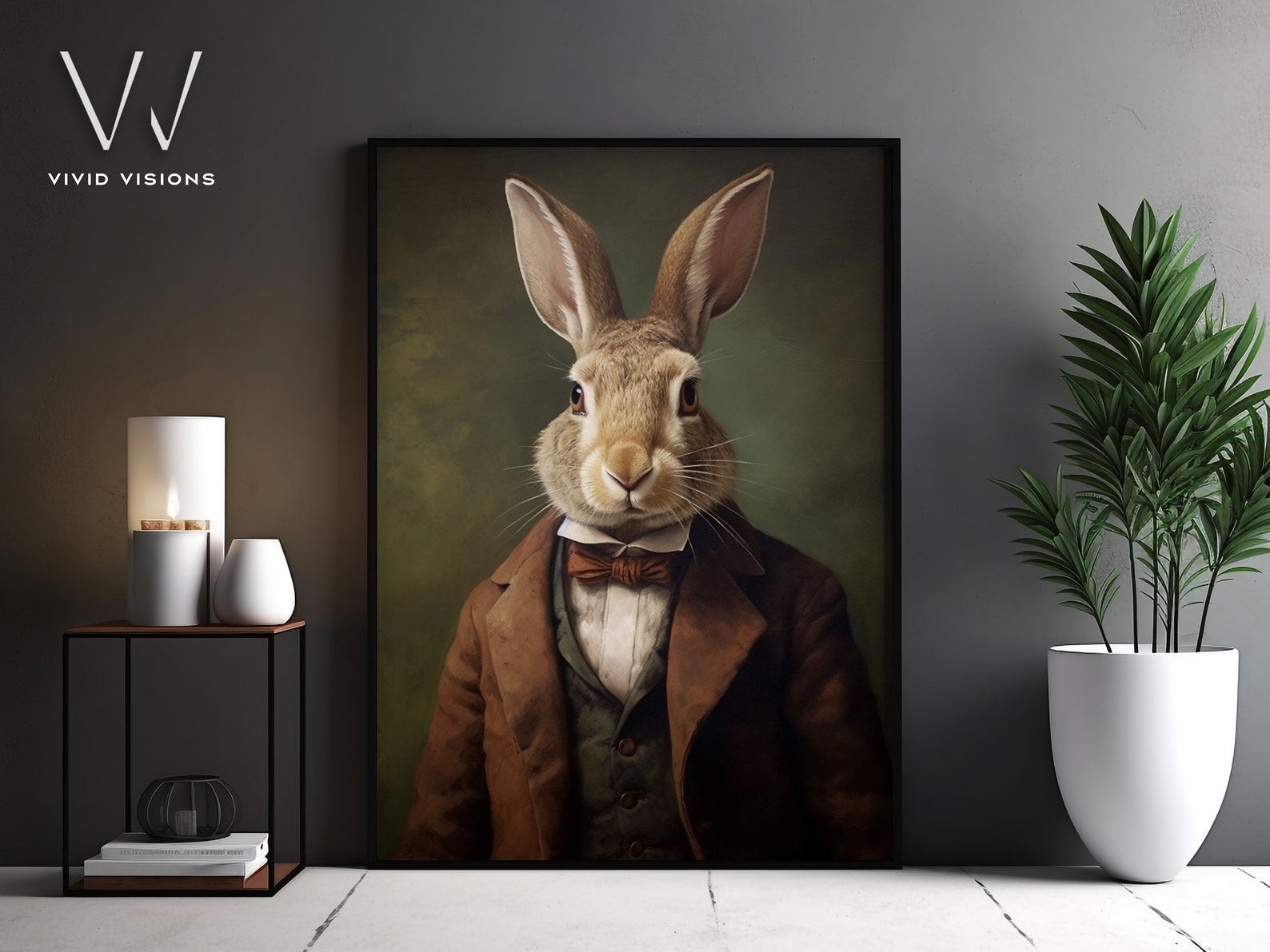 Victorian Hare Portrait Gothic Canvas Wall Art Renaissance Painting ...