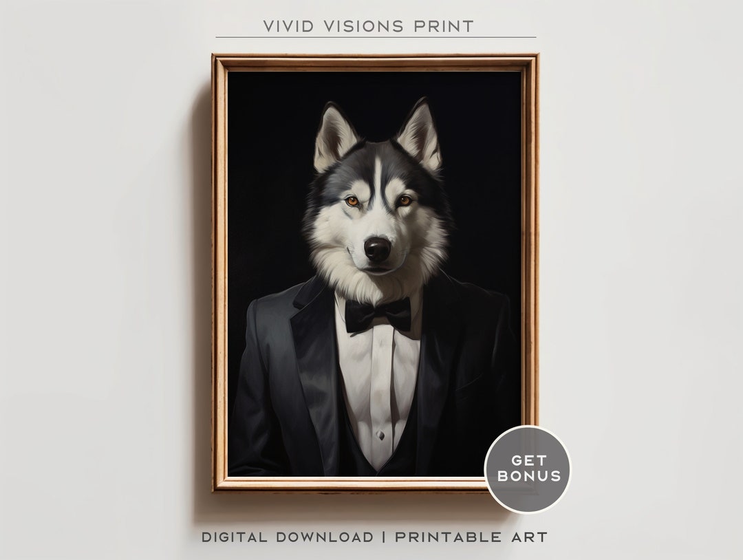 Victorian Husky Dog Portrait - Gothic Canvas Wall Art, Renaissance ...