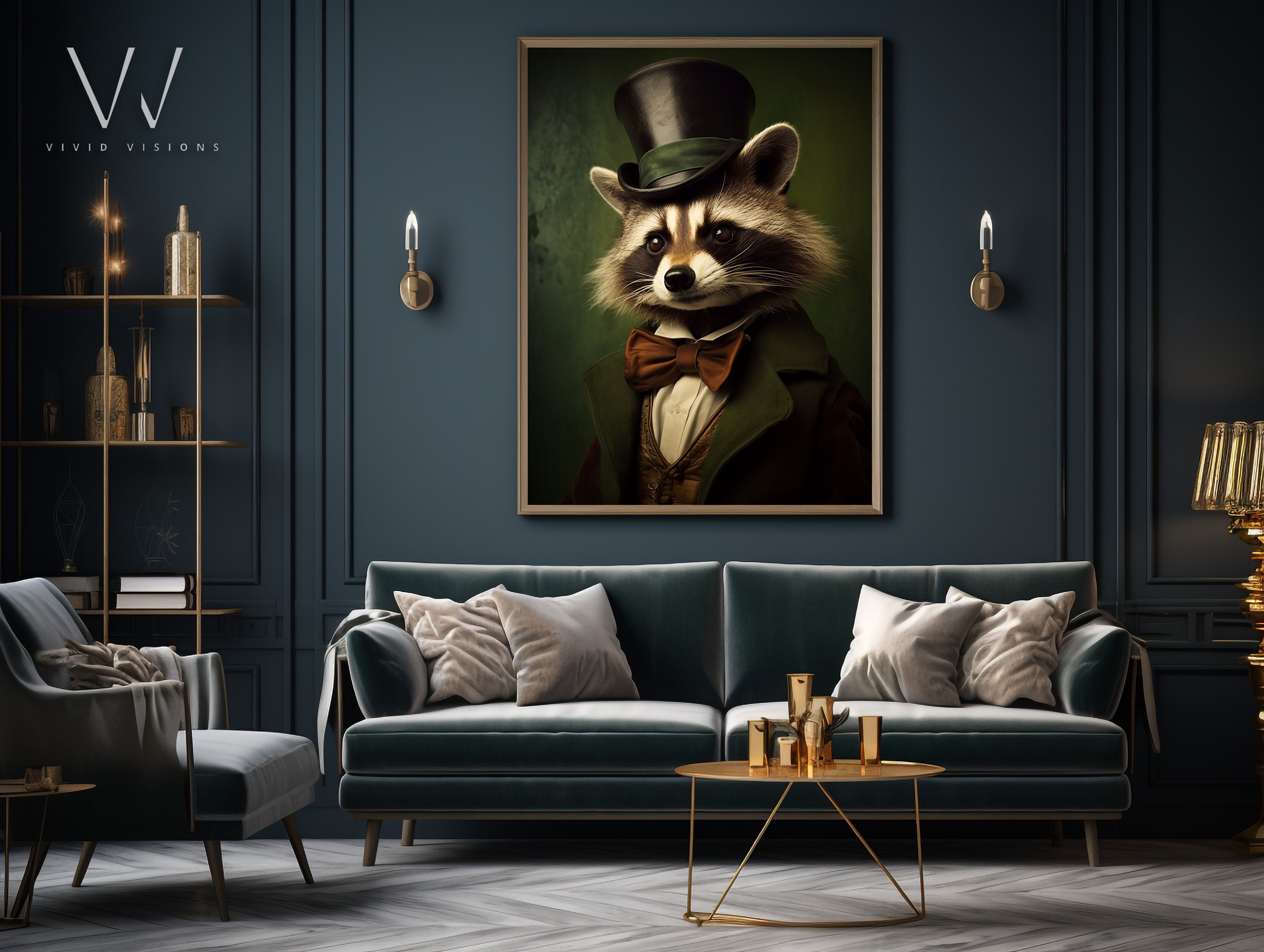 Victorian Raccoon Portrait Gothic Canvas Wall Art Renaissance Painting ...