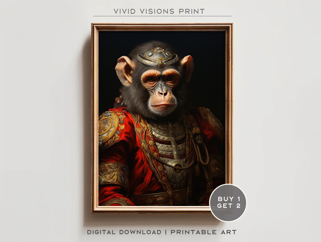 Victorian Monkey Portrait Gothic Canvas Wall Art, Renaissance Painting ...