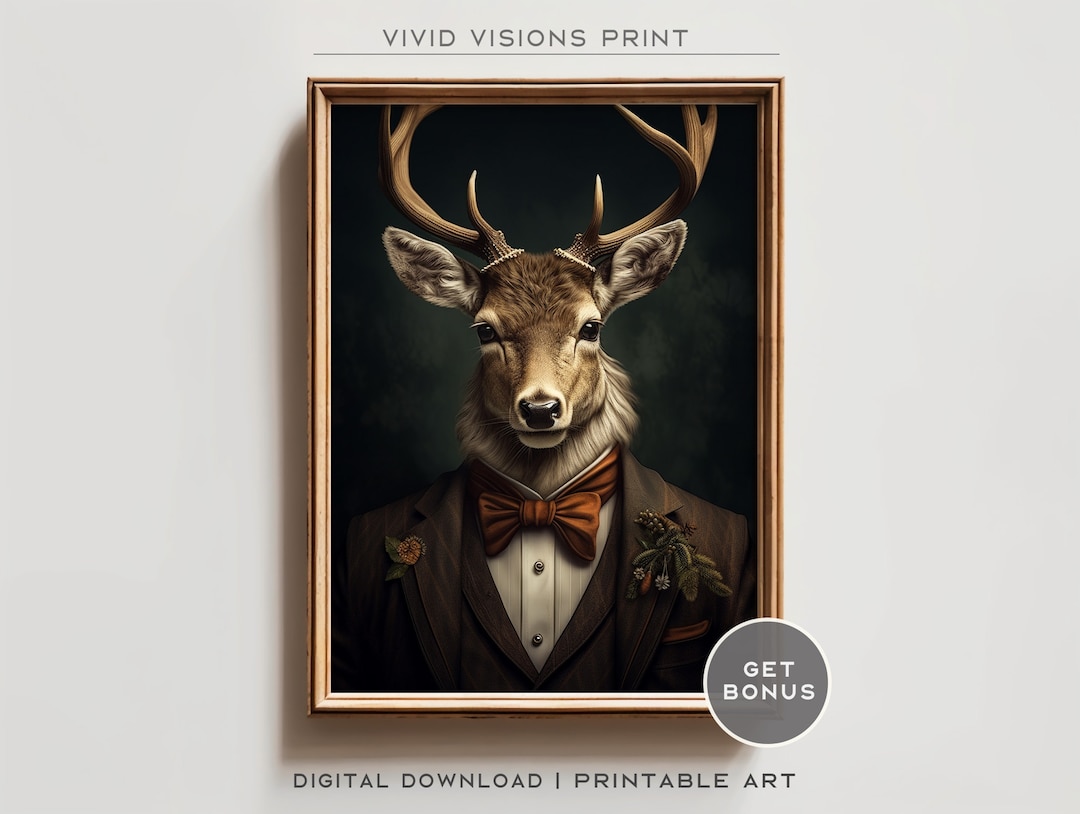 Victorian Stag Deer Portrait - Gothic Canvas Wall Art, Renaissance ...