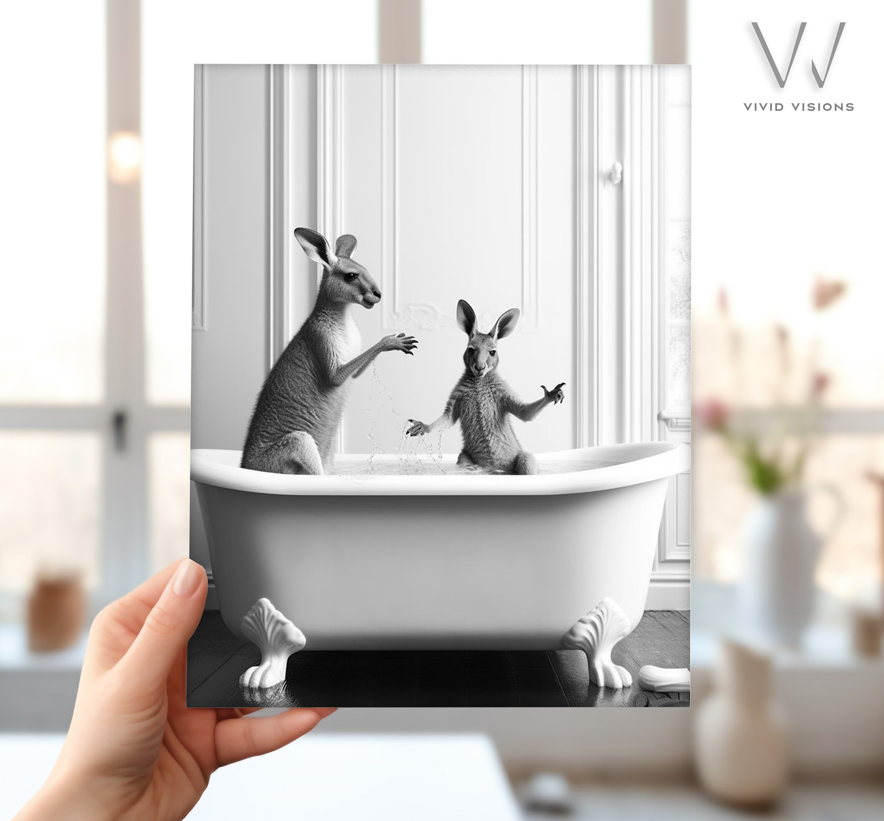 Kangaroo in a Vintage Bathtub, Animal Bathroom Art, Rustic Bath Style ...