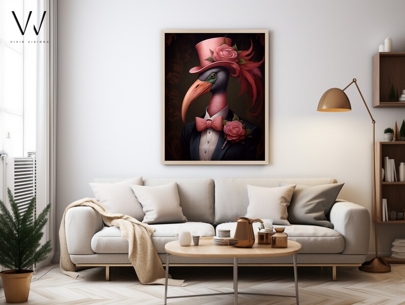 Victorian Flamingo Portrait - Gothic Canvas Wall Art, Renaissance ...