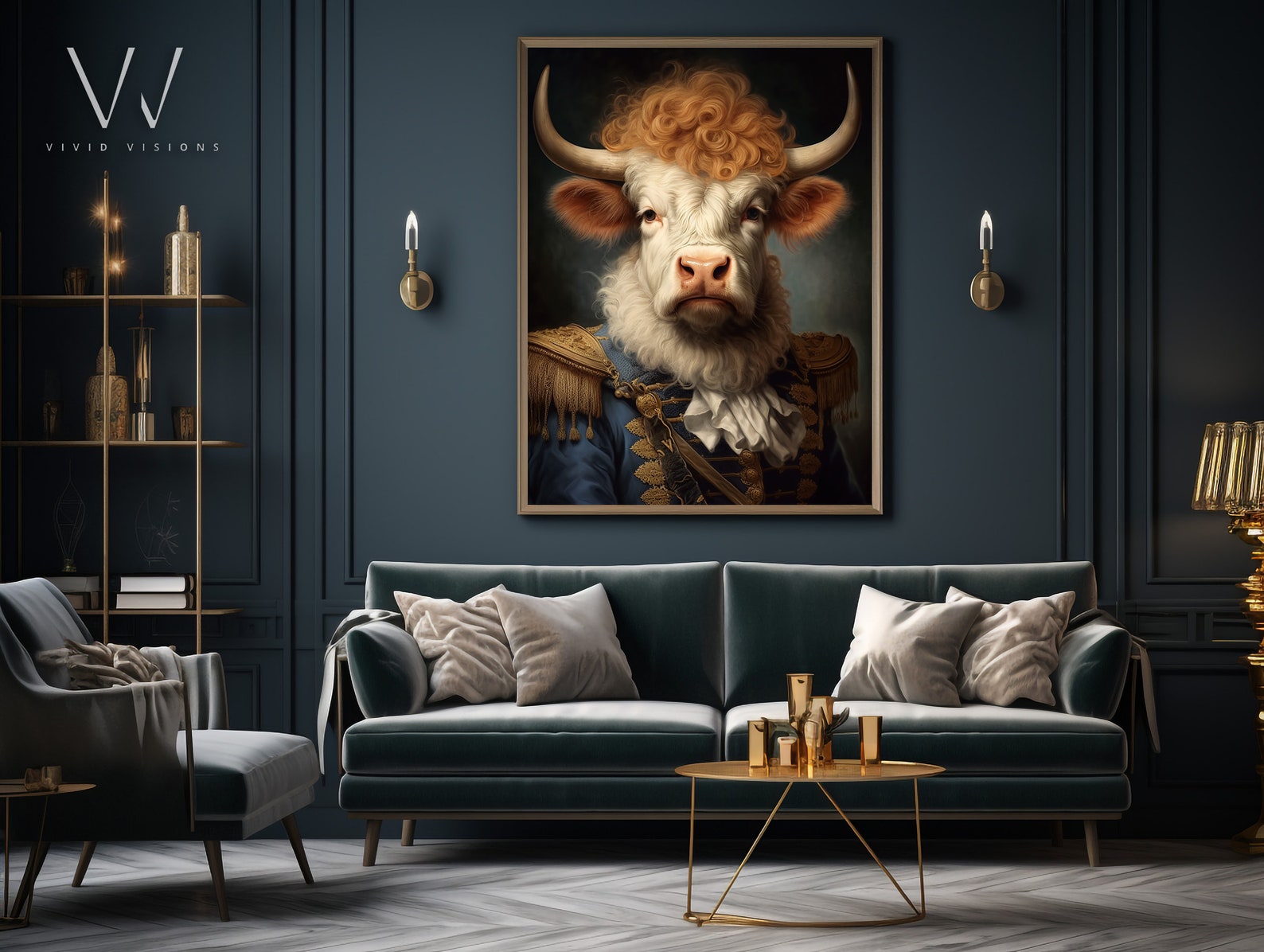 Victorian Highland Cow Portrait - Gothic Canvas Wall Art, Renaissance ...