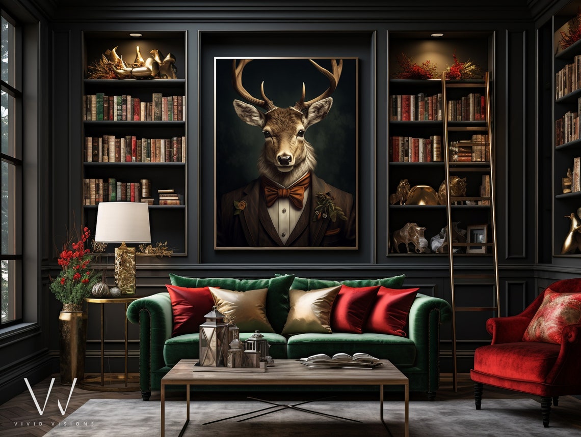 Victorian Stag Deer Portrait - Gothic Canvas Wall Art, Renaissance ...