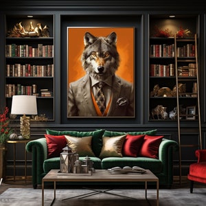 Modern Wolf Portrait - Regal Wolf in Suit and Tie - Contemporary Wall ...