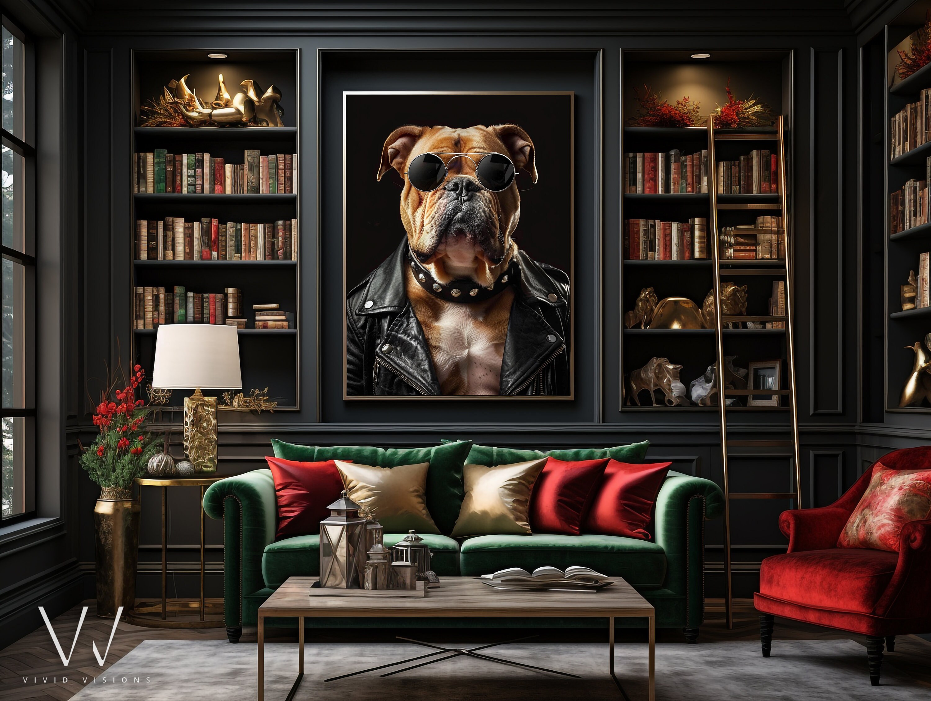 Modern Bulldog Portrait With Sunglasses - Stylish Dog in Leather Jacket ...