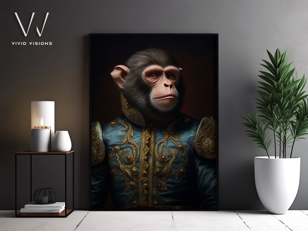 Victorian Monkey Portrait Gothic Canvas Wall Art Renaissance Painting ...