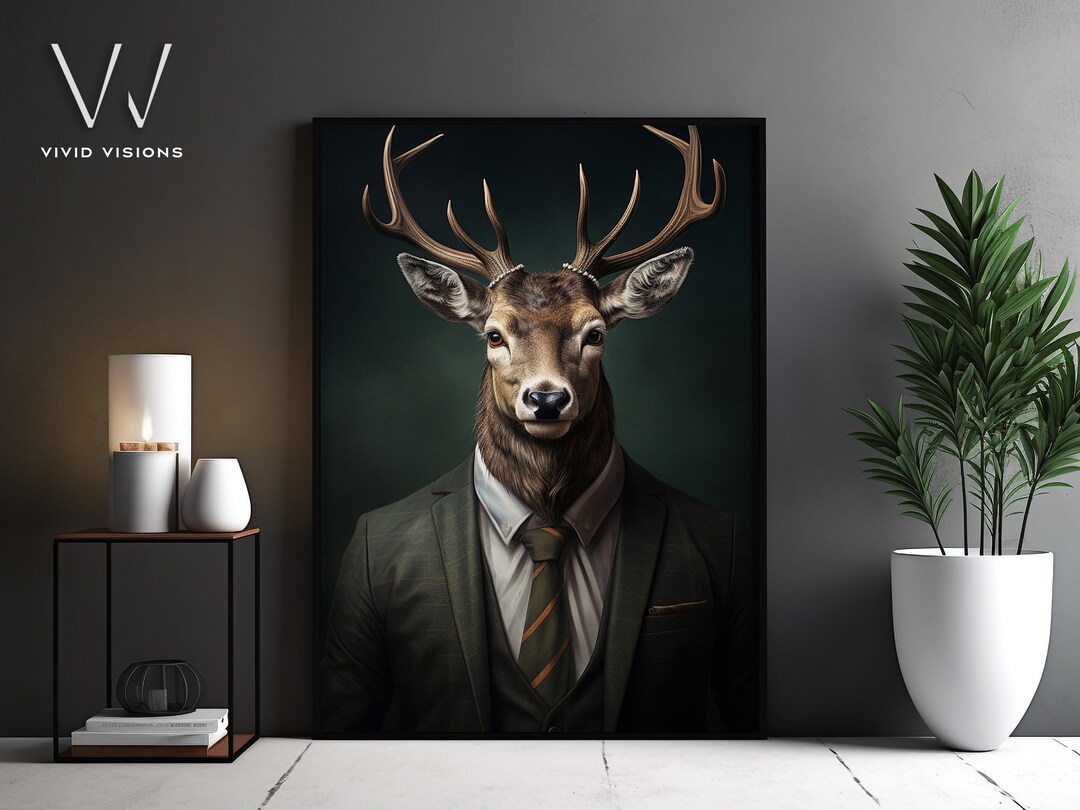 Victorian Stag Deer Portrait - Gothic Canvas Wall Art - Renaissance ...