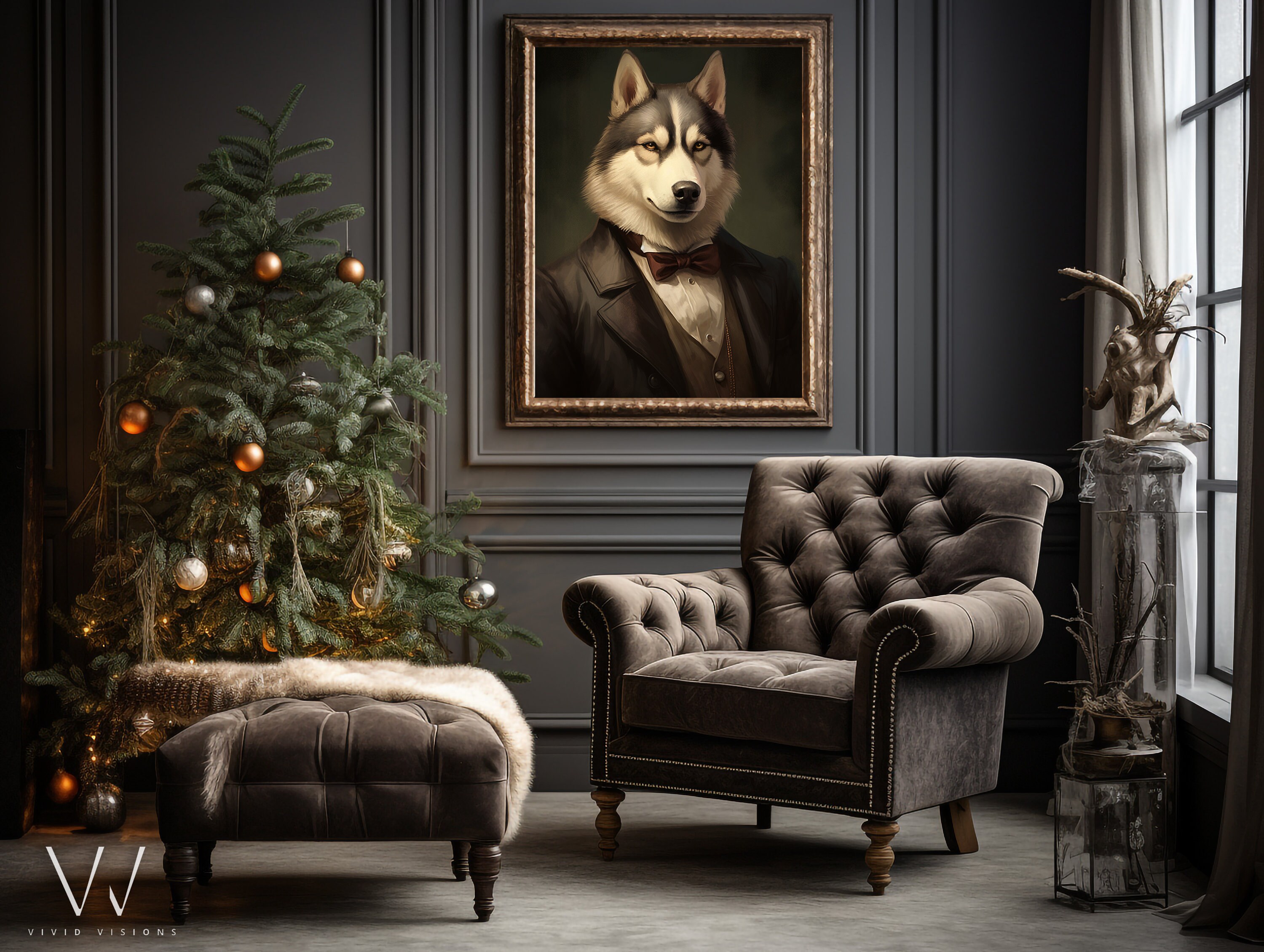 Victorian Husky Dog Portrait Gothic Canvas Wall Art Renaissance ...