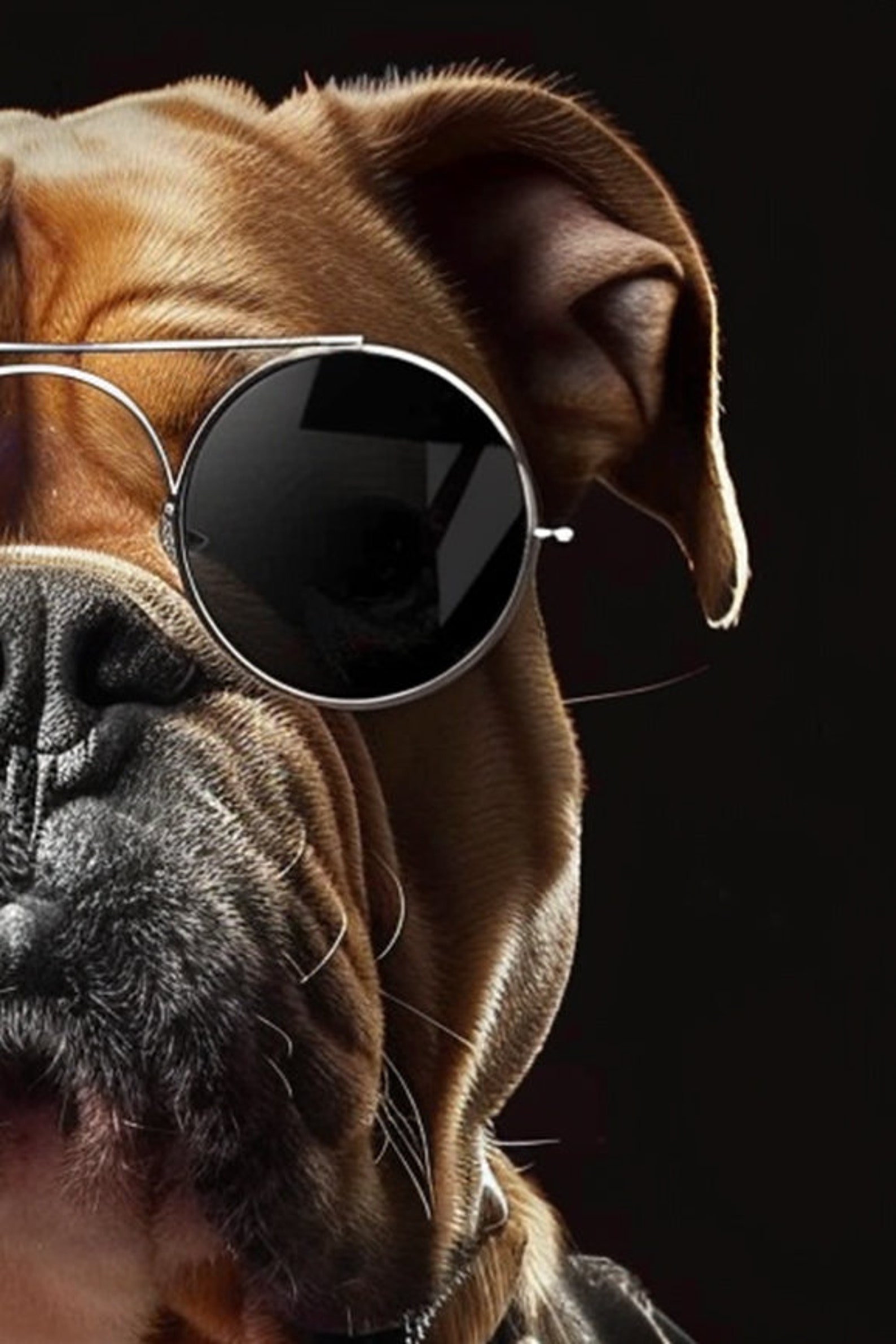 Modern Bulldog Portrait With Sunglasses - Stylish Dog in Leather Jacket ...