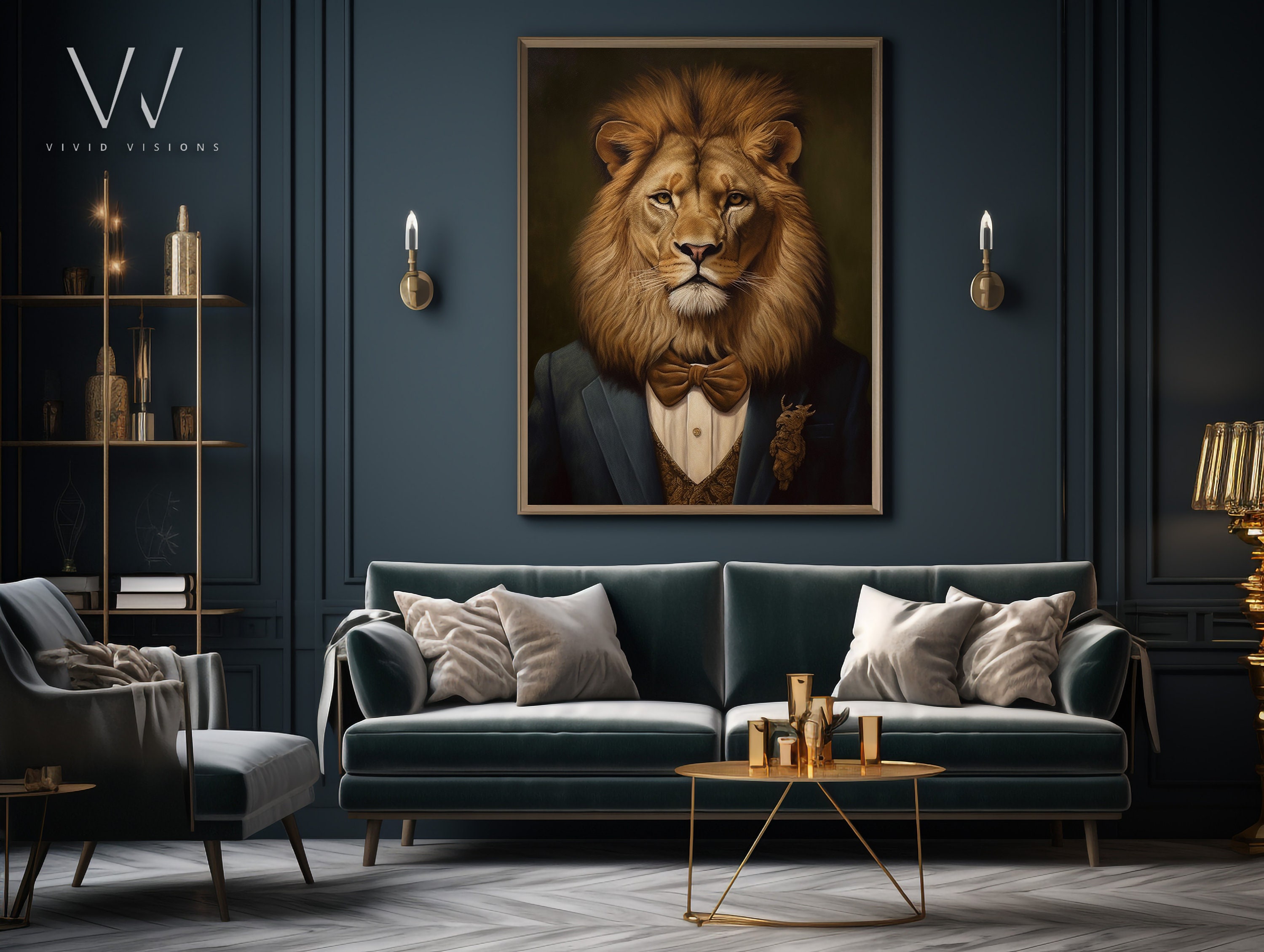 Victorian Lion Portrait Gothic Canvas Wall Art Renaissance Painting ...