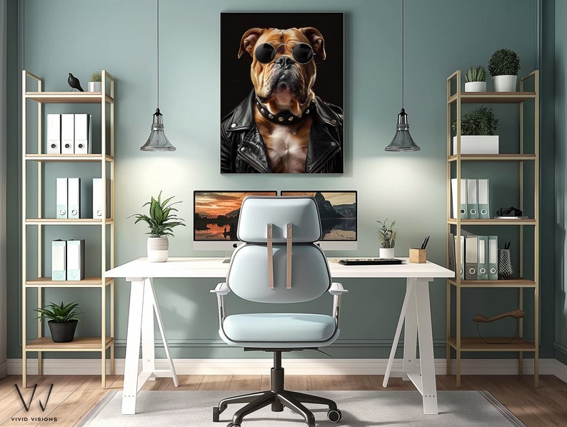 Modern Bulldog Portrait With Sunglasses - Stylish Dog in Leather Jacket ...