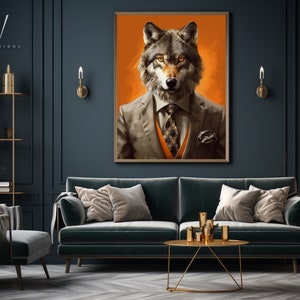 Modern Wolf Portrait - Regal Wolf in Suit and Tie - Contemporary Wall ...