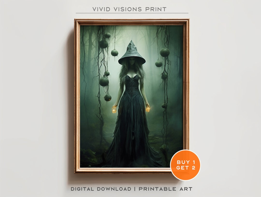Enchanted Forest Witch Art Print, Halloween Decor, Dark Academia ...