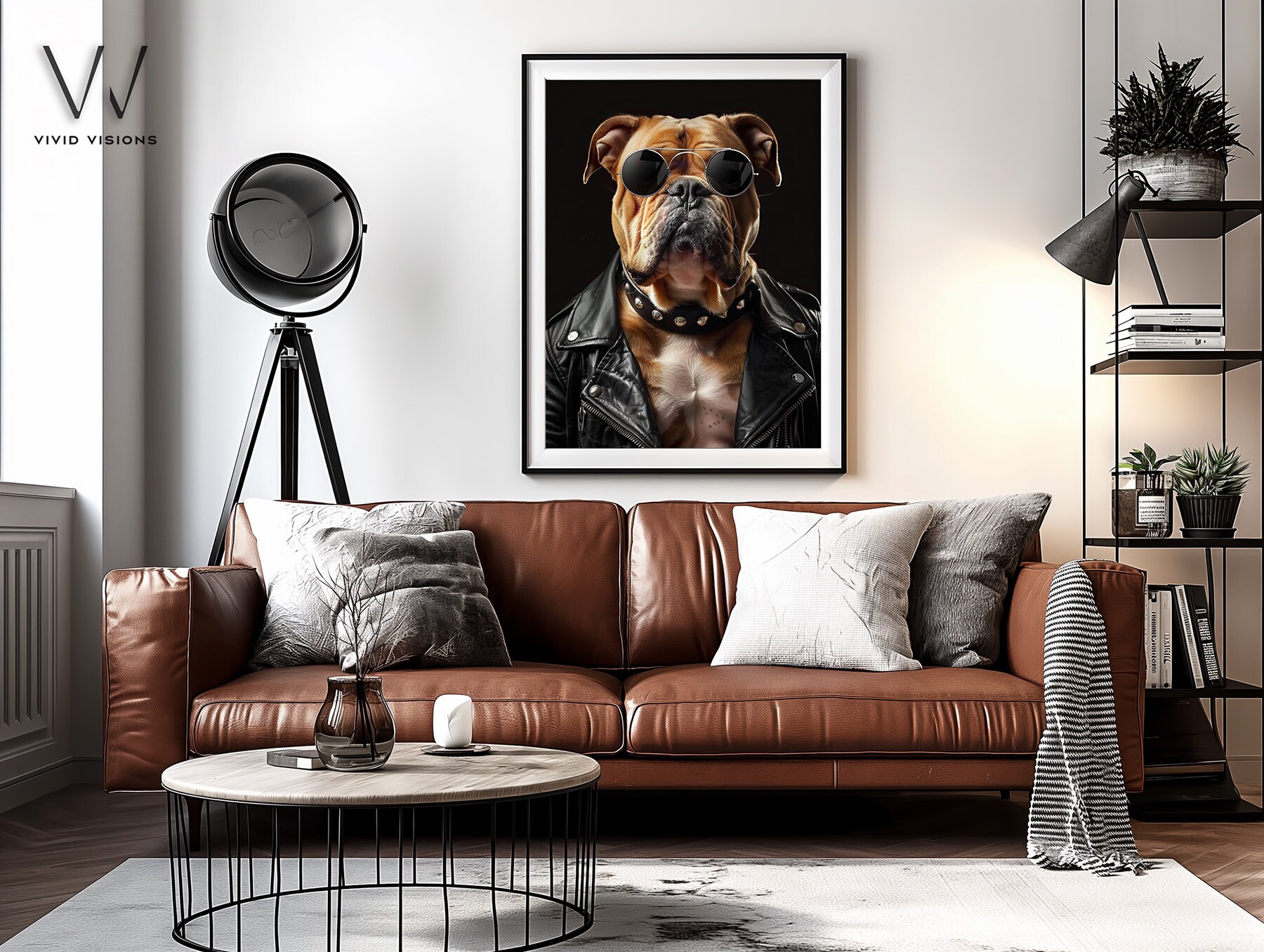 Modern Bulldog Portrait With Sunglasses - Stylish Dog in Leather Jacket ...