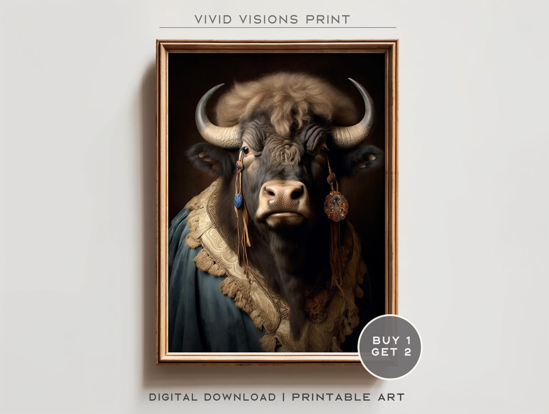 Victorian Highland Cow Portrait Gothic Canvas Wall Art, Renaissance ...