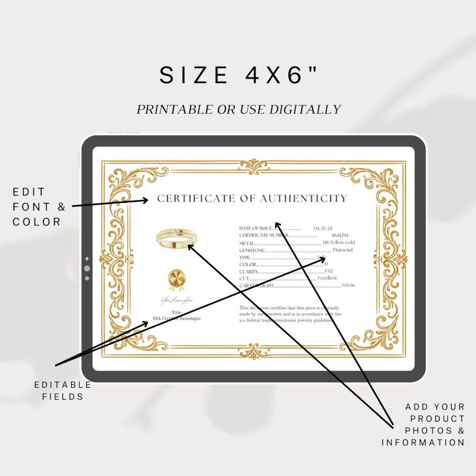 Jewelry Certificate Template Bundle | Designers, Jewelry Business ...