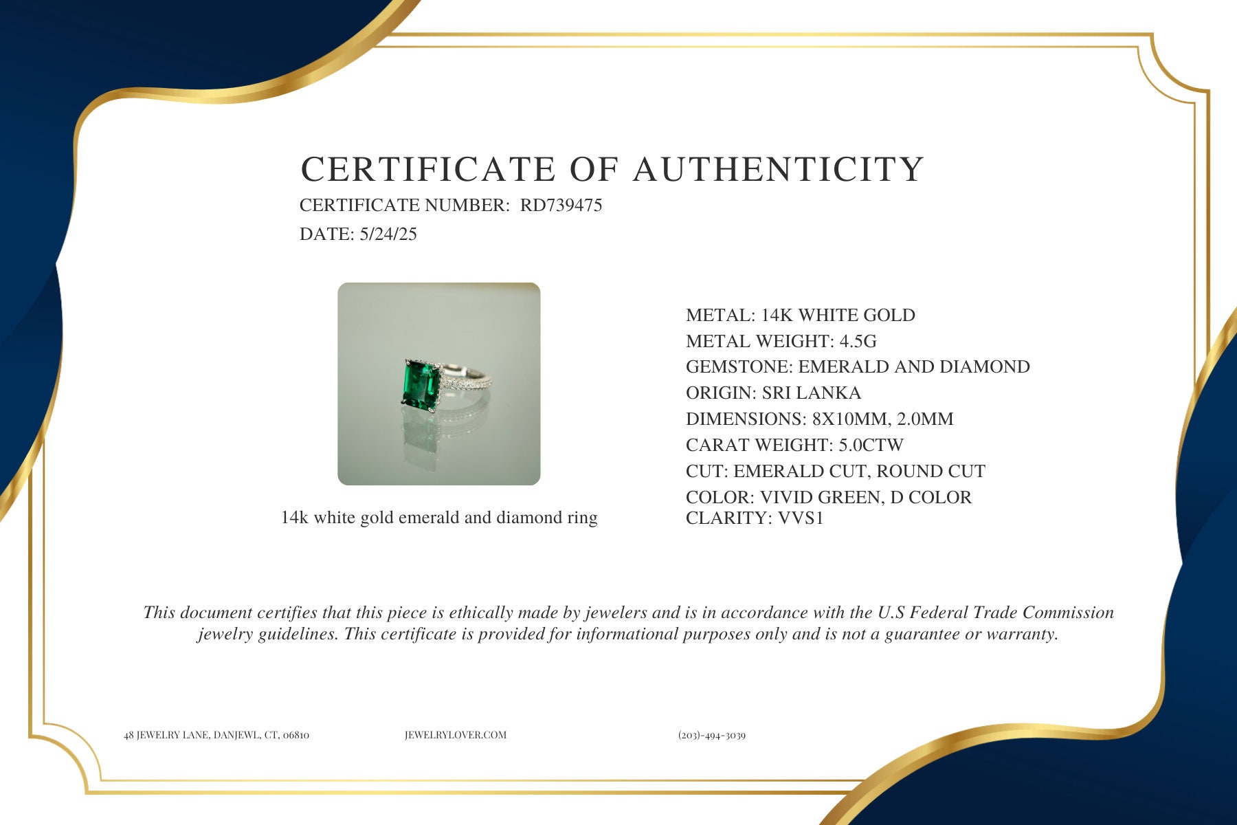 Customizable Ring Certificate of Authenticity Template Jewelry Business ...