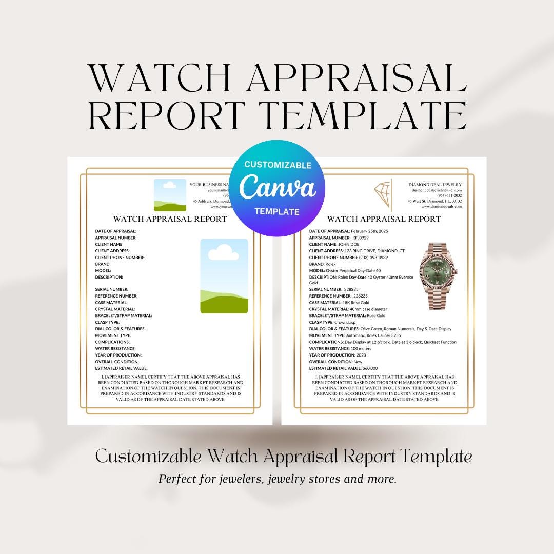 Professional Watch Appraisal Printable Template PDF | Re-usable ...