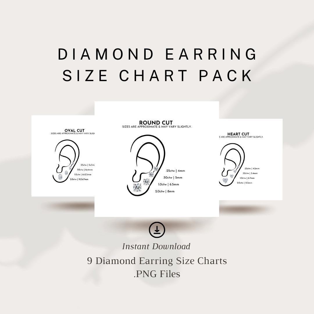 Diamond Earring Size Chart Printable: Carat to Mm Conversion (1080x1080) (digital Download) - Etsy
