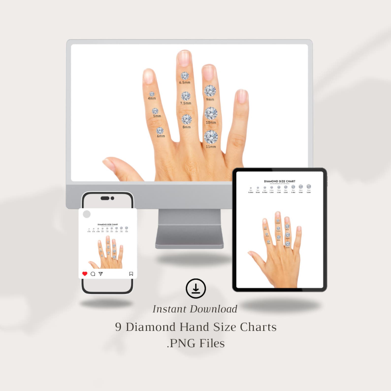 Printable Diamond Size Chart Carat to Millimeter Conversion Guide ...